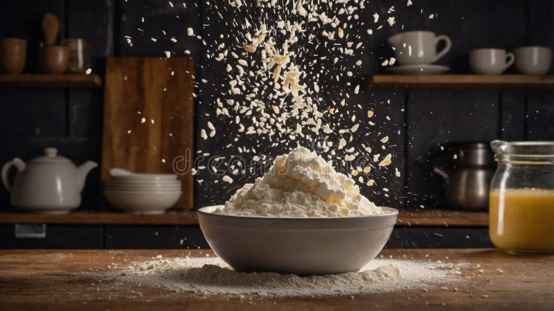 Flour Explosion in a Bowl: Baking Ingredients Stock Illustration ...