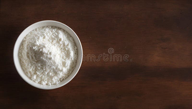Bowl of Flour on Rustic Wooden Table with Copy Space Stock Illustration ...