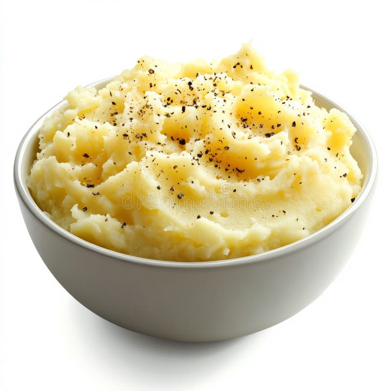A Bowl of Fluffy Mashed Potatoes, Isolated on a White Background, Stock ...