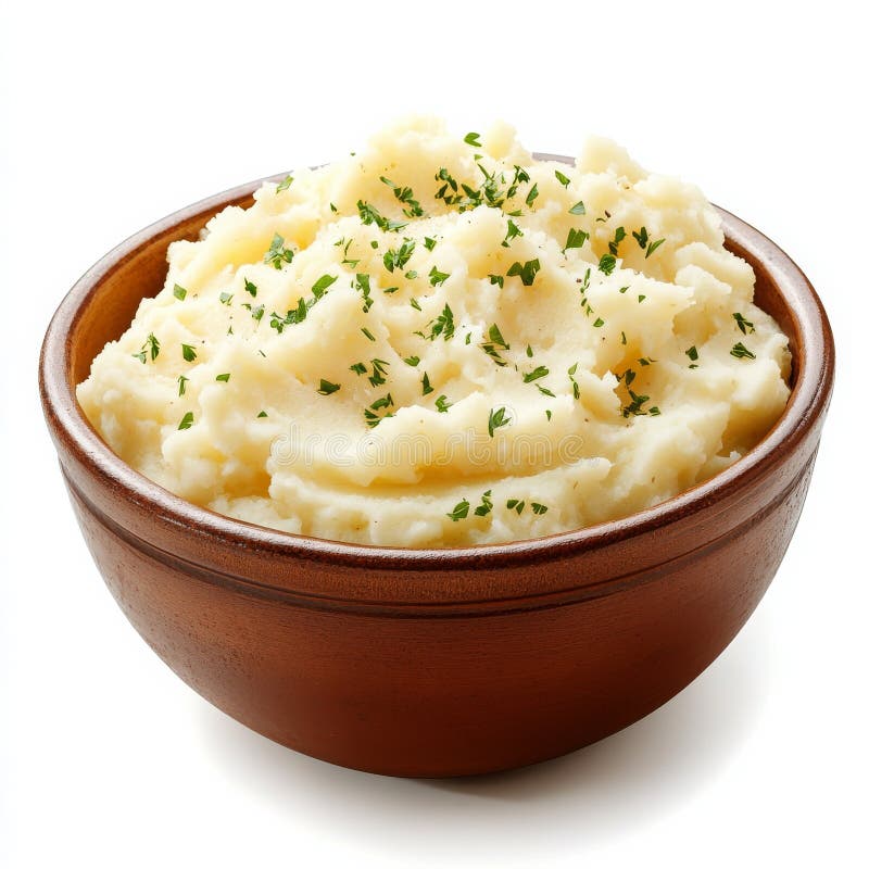 A Bowl of Fluffy Mashed Potatoes, Isolated on a White Background, Stock ...