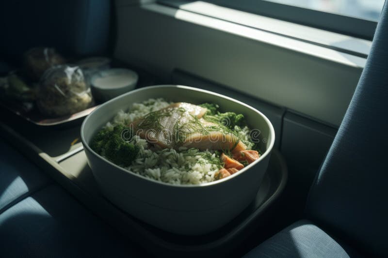 A Bowl of Food Sitting on a Seat Next To a Window Stock Illustration ...