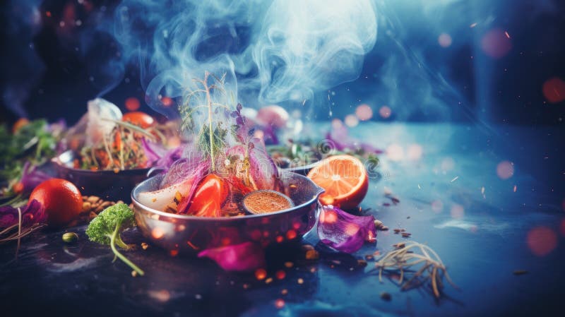 A Bowl of Food with Smoke Coming Out, AI Stock Photo - Image of ...