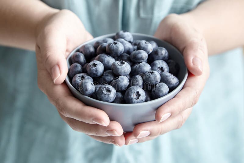 Bowl with Fresh Blueberry in Hands Stock Photo - Image of fresh, fruit ...
