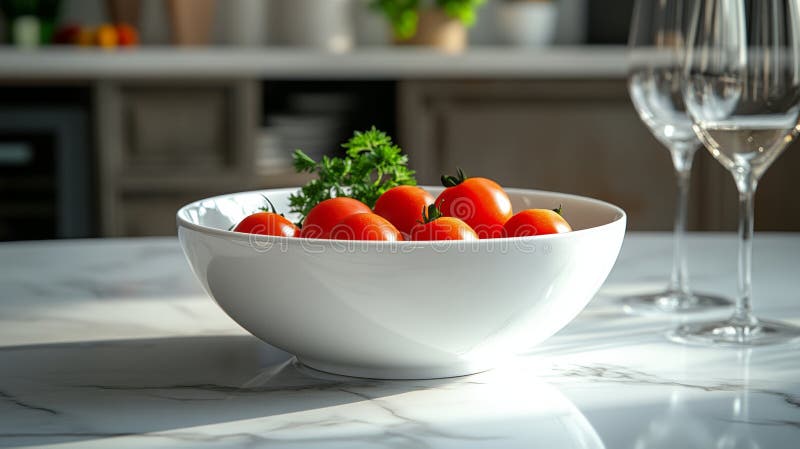 A Bowl of Fresh Cherry Tomatoes Sits in a Restaurant Setting Stock ...