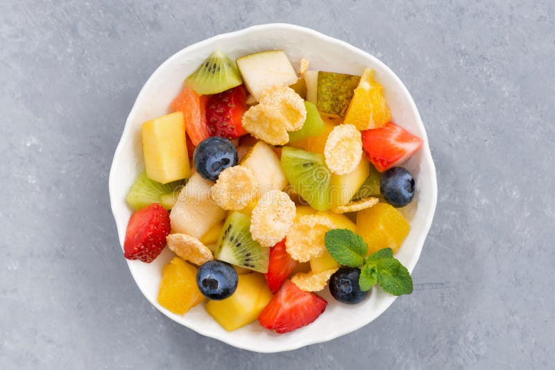 Bowl of Fresh Fruit Salad, Top View Stock Image - Image of morning ...