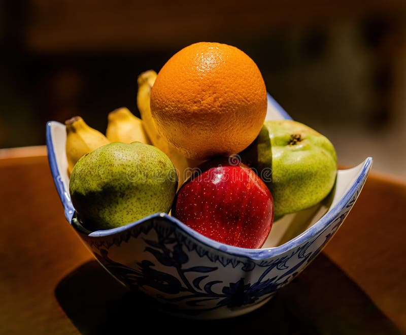 Bowl of Fresh Fruit with Top Lighting Stock Photo - Image of fresh ...