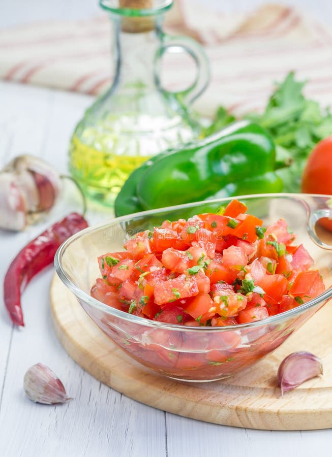 Bowl of Fresh Homemade Salsa Dip and Ingredients Stock Photo - Image of ...