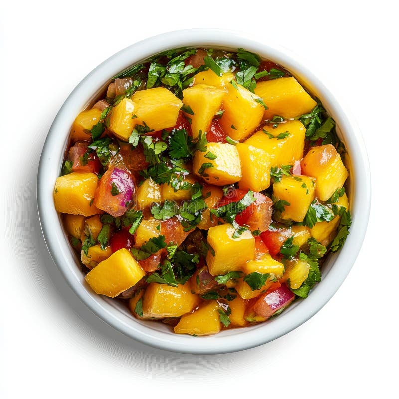 A Bowl of Fresh Mango Salsa with Diced Tomatoes and Cilantro, Isolated ...