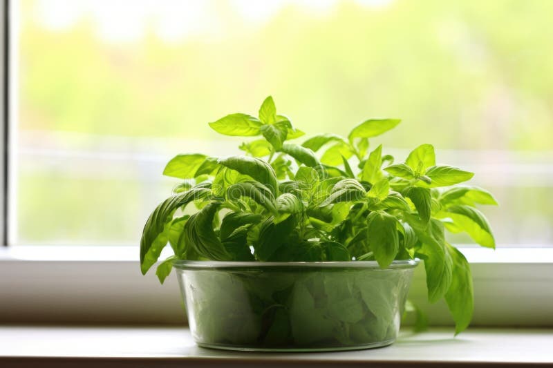 A Bowl of Fresh Mint Leaves by a Windows Daylight Stock Illustration ...