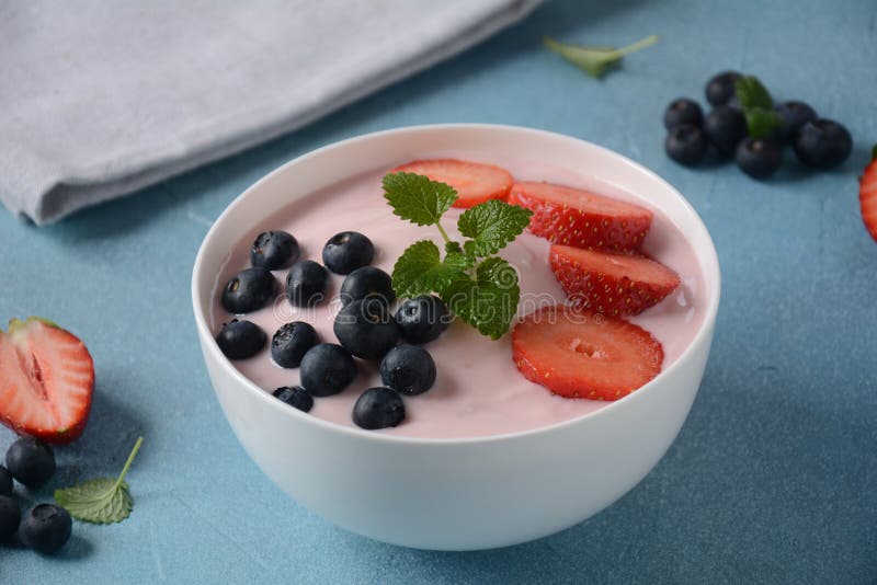 Bowl of Fresh Mixed Berries and Yogurt with Farm Fresh Strawberries ...