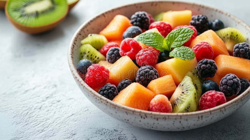 A Bowl of Fresh Mixed Fruit Salad with Mint Leaves. Stock Image - Image ...