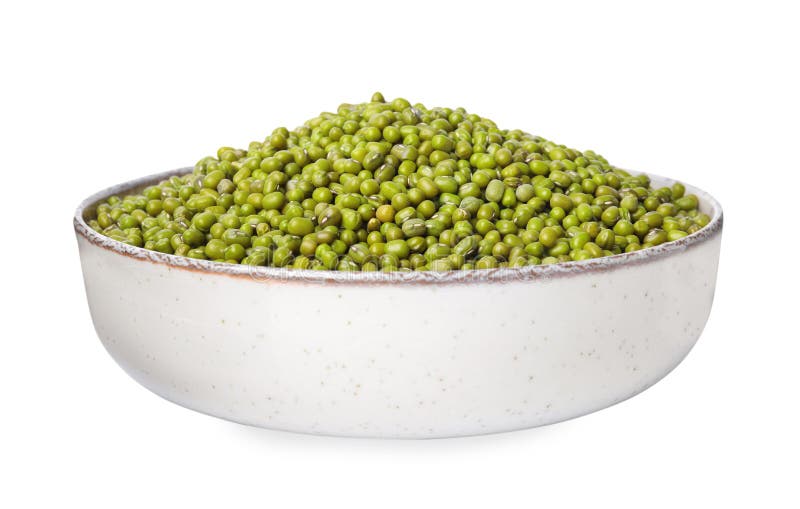Bowl with Fresh Mung Beans Isolated on White Stock Image - Image of ...