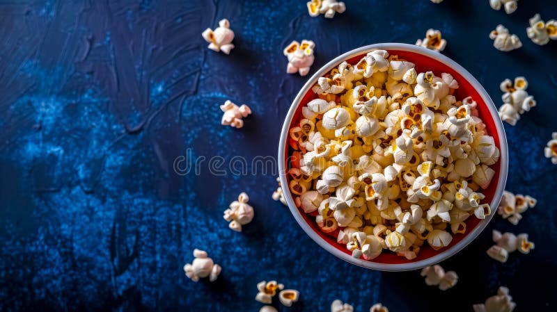 Bowl of Fresh Popcorn on Dark Blue Background Stock Photo - Image of ...