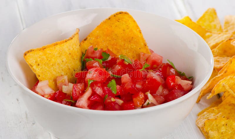 Bowl of fresh salsa dip stock photo. Image of vegetarian - 57648668