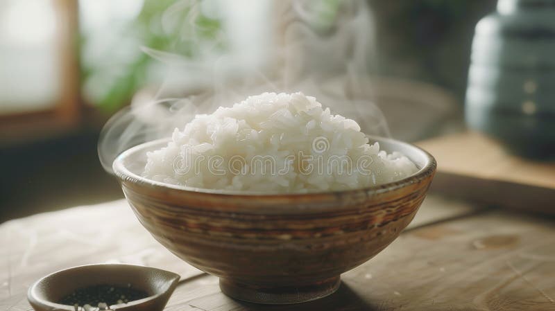 A Bowl of Freshly Cooked Rice is on the Table. Stock Illustration ...