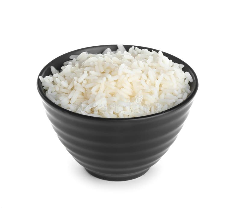 Bowl with Freshly Cooked Rice on White Background Stock Image - Image ...