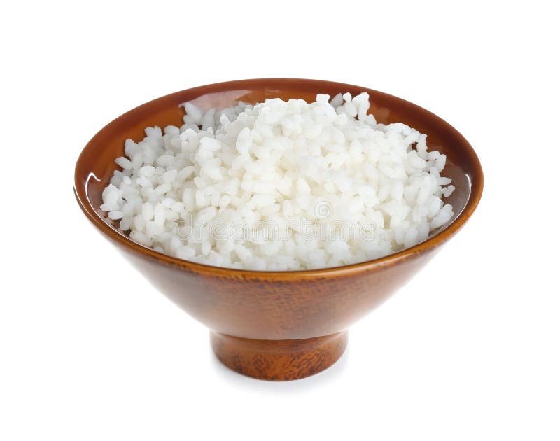 Bowl with Freshly Cooked Rice on White Background Stock Photo - Image ...