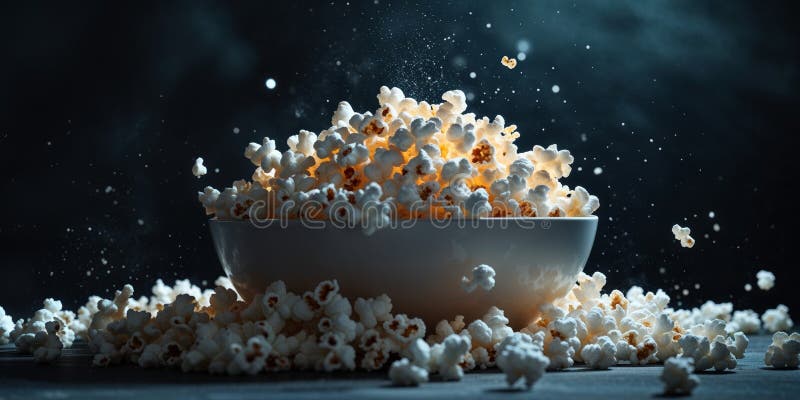 Bowl of Freshly Popped Popcorn Emerging with a Burst of Flavor in a ...