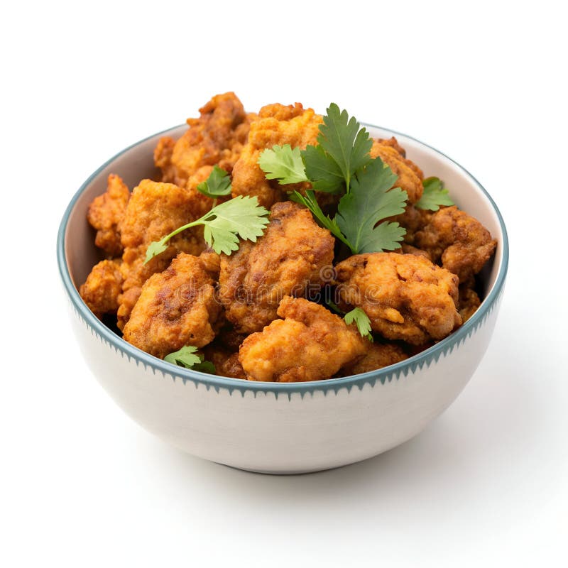 Bowl of Fried Chicken Pakora Isolated on White Background Stock ...