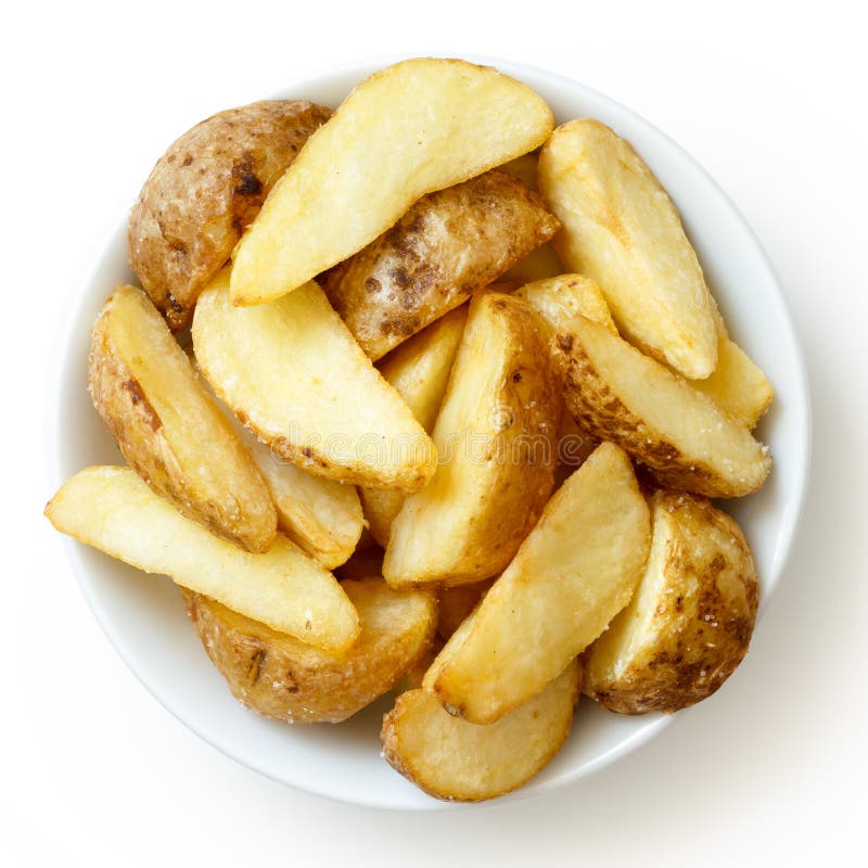 Bowl of Fried Potato Wedges on White. from Above. Stock Photo - Image ...