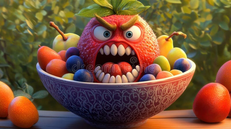 A Bowl of Fruit with an Angry Looking Face in it, AI Stock Image ...