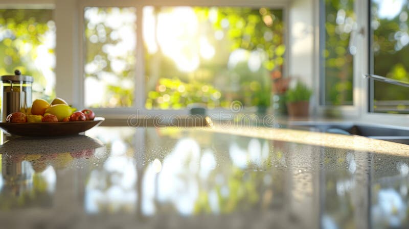 A Bowl of Fruit on a Counter in Front of Large Windows, AI Stock Photo ...