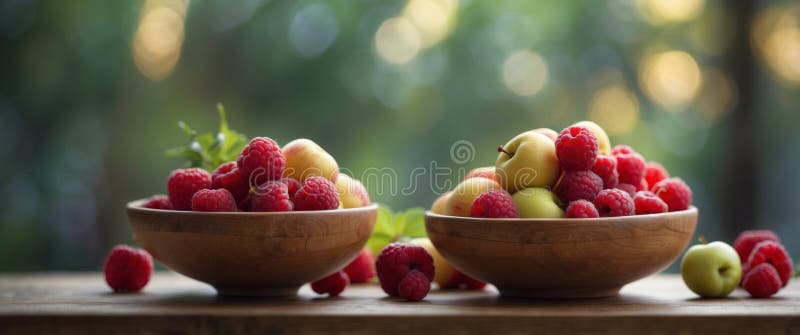 A Bowl of Fruit with a Few Apples and Raspberries. Stock Photo - Image ...