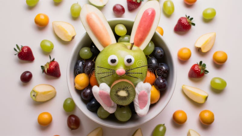 A Bowl of Fruit with a Rabbit Made Out of it, AI Stock Image - Image of ...