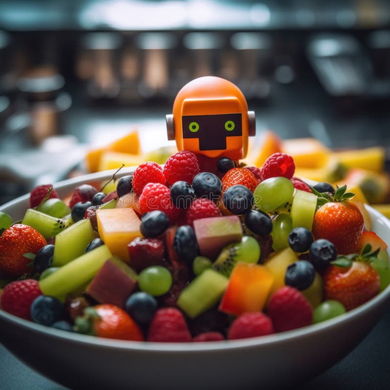 A Bowl of Fruit with a Robot on Top of it. Generative AI Image. Stock ...