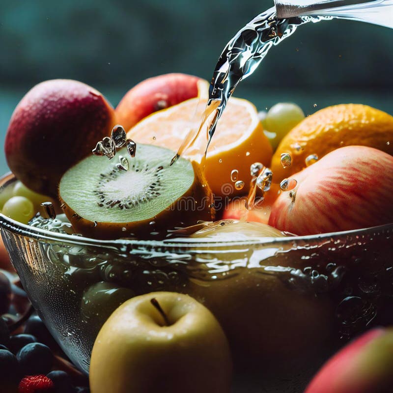 A Bowl of Fruit with Water Being Poured into it Stock Illustration ...