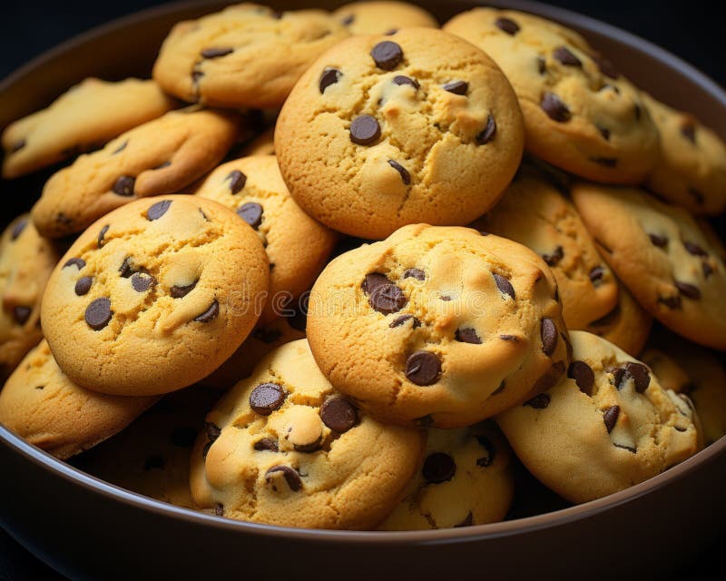 A Bowl Full of Chocolate Chip Cookies Stock Illustration - Illustration ...