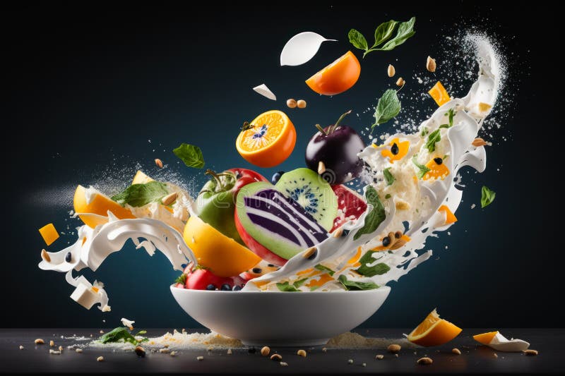 Bowl Full of Fresh Fruits and Vegetables Being Splashed into the Air ...