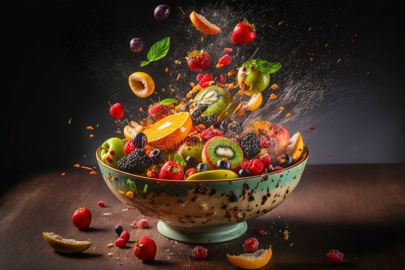 A Bowl Full of Fruit Splashing while More Fruit Fall Inside, Generative ...