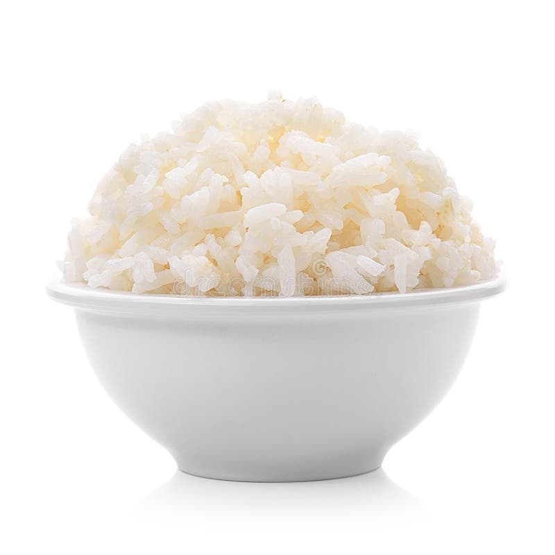 Bowl Full of Rice on White Background Stock Photo - Image of long ...