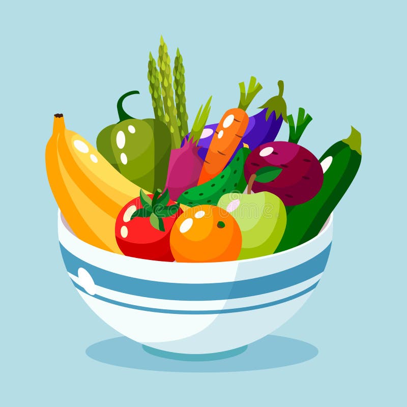 Bowl Full of Vegetables Vector Illustration. Healthy Lifestyle Concept ...