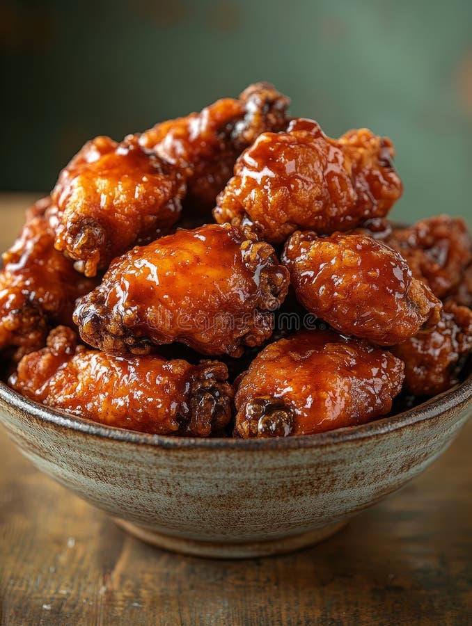 A Bowl of Glazed Chicken Wings on a Wooden Table. Stock Photo - Image ...