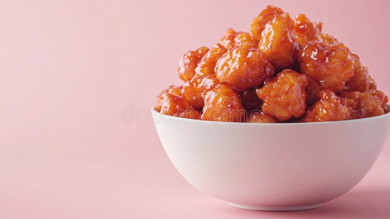 Bowl of Glazed Fried Chicken Against a Pink Background. Stock Image ...