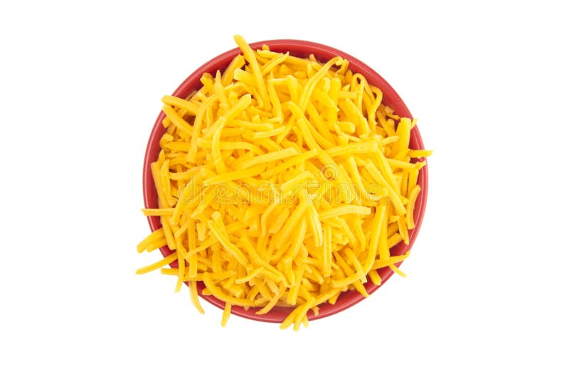 Bowl of Grated Cheddar Cheese on a White Background Stock Photo - Image ...