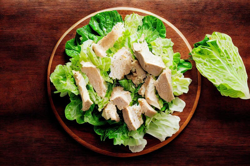 Bowl of Green Chicken Caesar Salad with Fresh Lettuce Leaves Stock ...