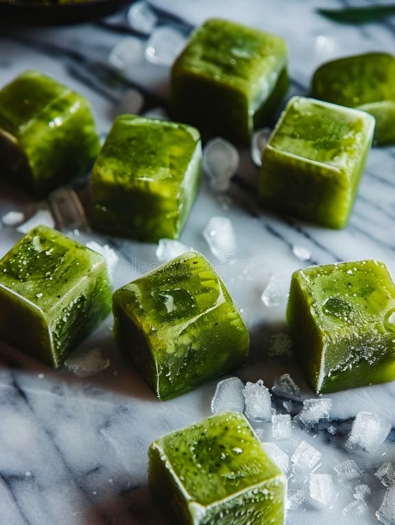 A Bowl of Green Ice Cubes on a Marble Table Stock Image - Image of ...