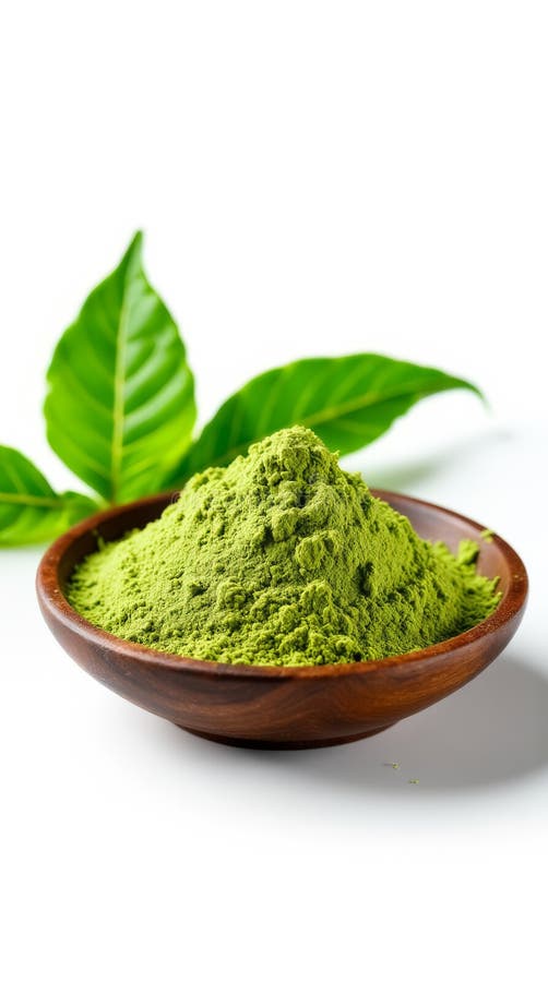Bowl of Green Powder with a Leaf on the Side Stock Photo - Image of ...