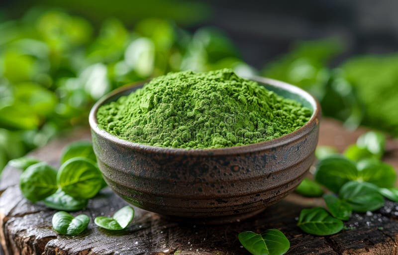 A Bowl of Green Powder is on a Wooden Table Stock Photo - Image of ...
