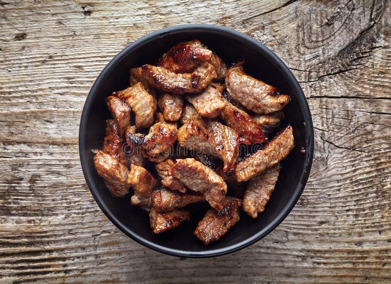 Bowl of Grilled Beef Chunks, from Above Stock Image - Image of fresh ...