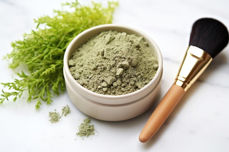 Bowl of Ground Herbs Next To a Clean Makeup Brush Stock Illustration ...