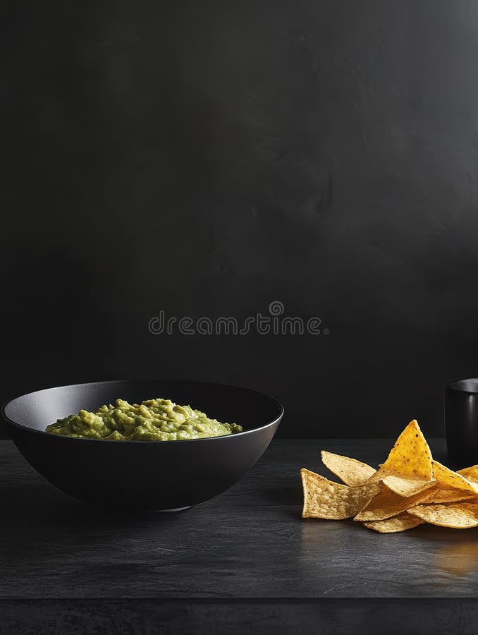 A Bowl of Guacamole beside a Pile of Tortilla Chips on a Dark, Textured ...