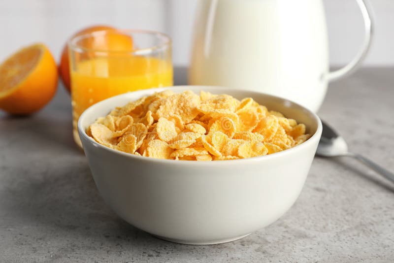 Bowl with Healthy Cornflakes for Breakfast Served on Table Stock Image ...