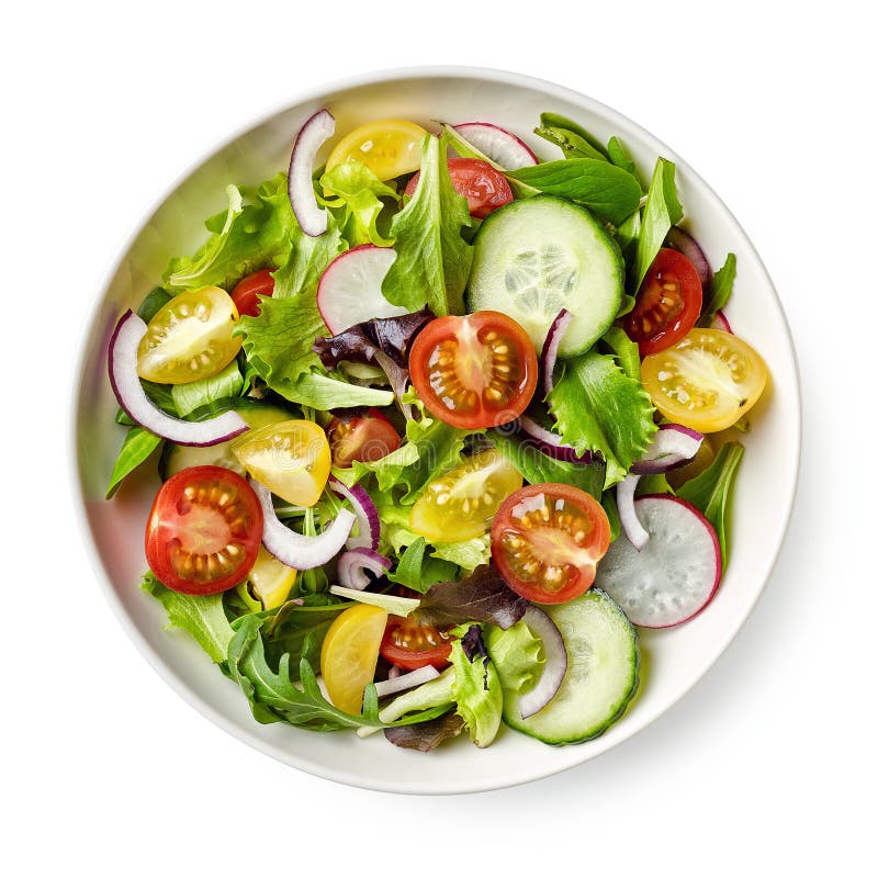 Salad With Spinach, Cucumber, Radish In A Bowl On A White Background ...
