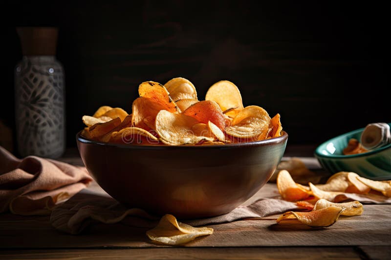 Bowl of Hot and Crispy Potato Chips, Perfect for Snacking Stock ...