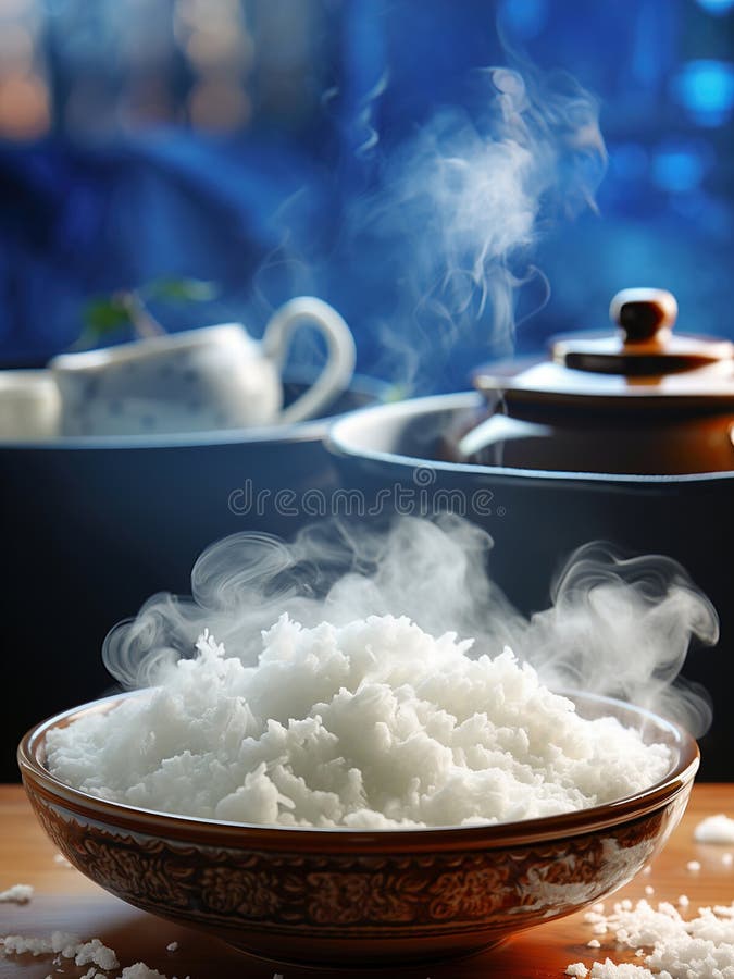 A Bowl of Hot Rice on a Table Stock Illustration - Illustration of ...