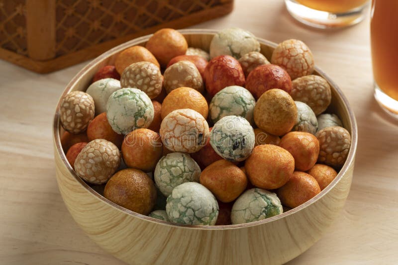 Bowl with Japanese Mixed Coated Peanuts on the Table Stock Photo ...